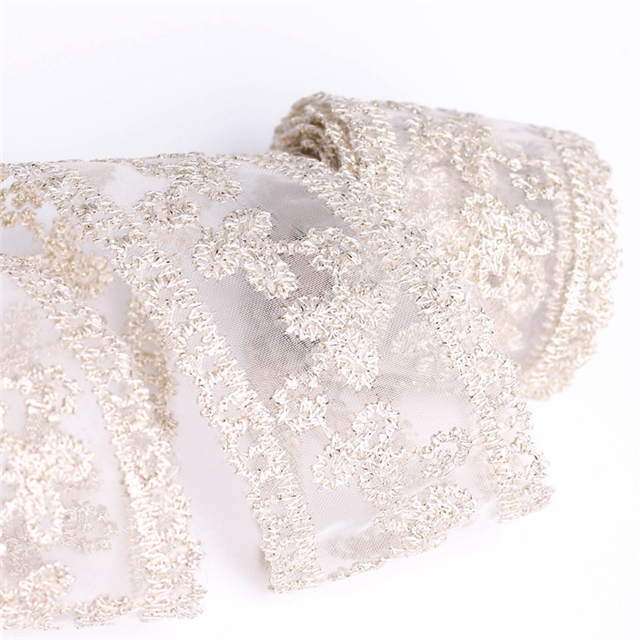 embroidered lace with wavy edge and lamé ribbon david accessories on ...