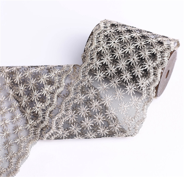 embroidered lace with wavy edge and lamé ribbon david accessories on ...